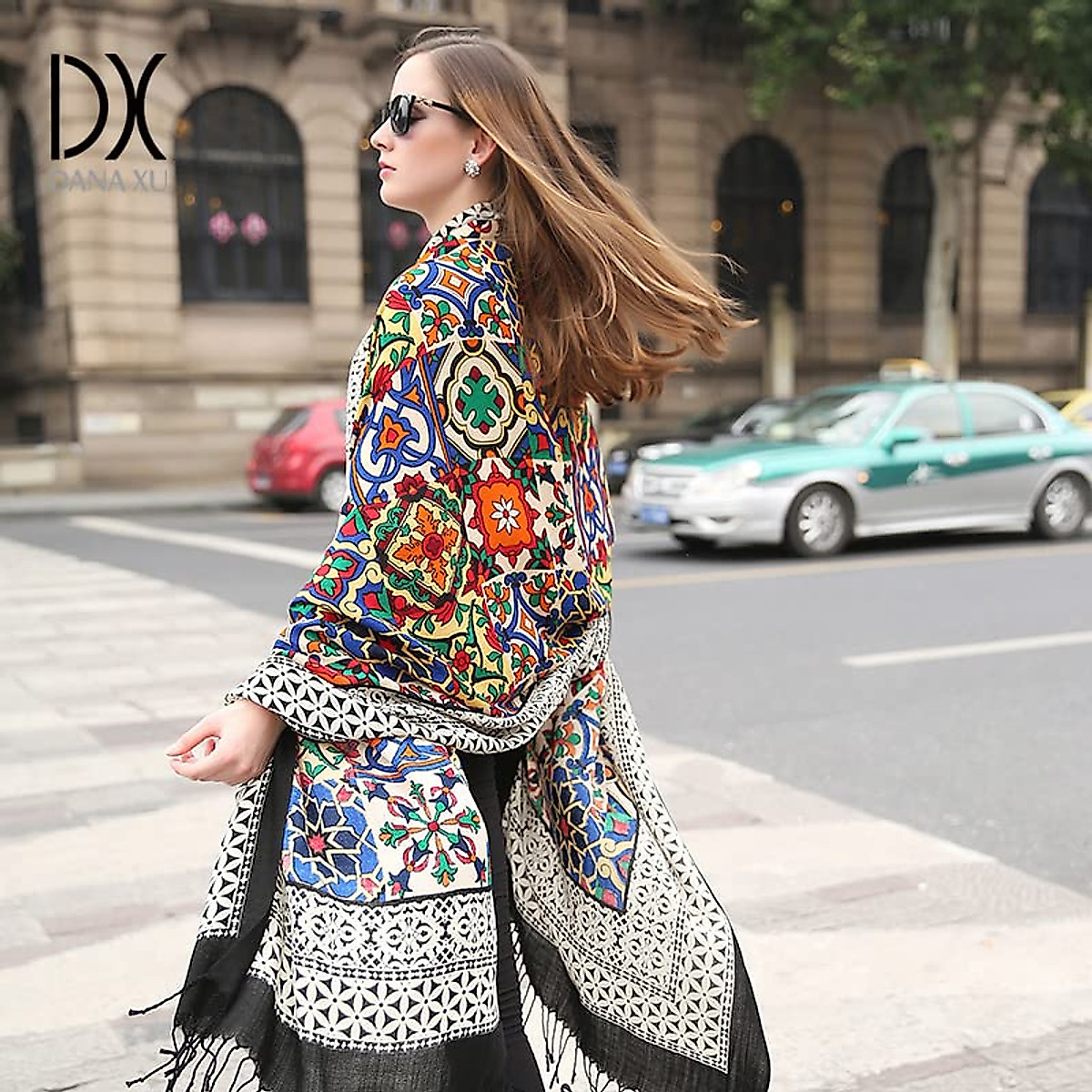 DANA XU 100% Pure Merino Wool Poncho Winter Large Scarf Pashmina Shawl Bandana Neck Wrap For Women