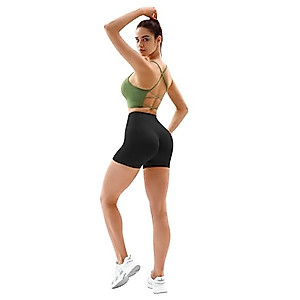 Vertvie Women's Workout Gym Shorts Booty V Cross Spandex Yoga Biker Shorts Scrunch Butt High Waisted Athletic Leggings (Black,Medium)