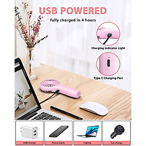 TriPole Mini Handheld Fan 5000mAh Battery Operated Small Fan 2 Speeds Powerful Personal Portable Fan USB Rechargeable Electric Fan for Eyelash Makeup Girls Women Summer Wedding Outdoor Travel, Pink