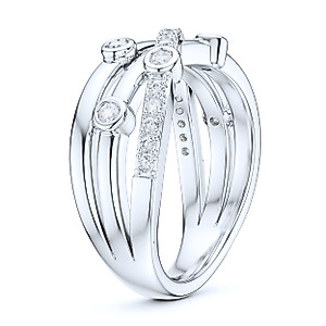 PRSTANI Sterling Silver Criss Cross Bubble Cocktail Simulated Round Brilliant Diamond Ring Wedding Band For Women (6.5)