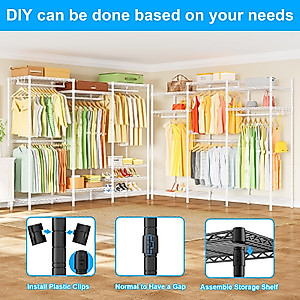Ulif E13 Heavy Duty Clothes Rack（With 4 Hanger Rods & 8 Shelves） Freestanding Clothing Racks for Hanging Clothes，Adjustable Closet Organizer，Metal Garment Rack 63" W x16 D x77 H，Max Load 900LBS，White