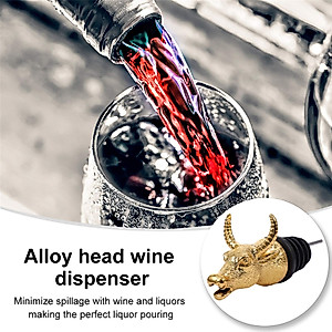 Cabilock Bull Wine Pourer Bull Bottle Stopper and Pourer Animal Head Wine Aerators Liquor Pour Spout Golden for Olive Oil Champagne Beer Wine Dispenser