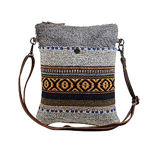 Myra Bag Tribal Pattern Small & Crossbody Bag Upcycled Cotton & Hair Leather S-2880