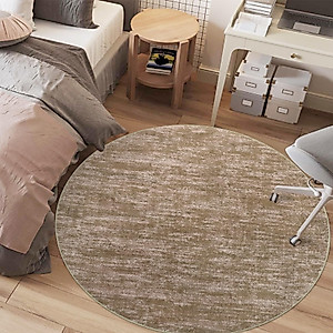 RUGSREAL Round Area Rug 3ft Solid Area Rug Washable Indoor Floor Carpet Contemporary Area Rug Modern Round Rug for Bedroom Living Room Kitchen Home Office, Taupe