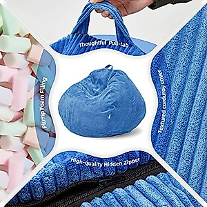 Homguava Bean Bag Chair: Teardrop Bean Bags with Memory Foam Filled, Compact Beanbag Chairs Soft Sofa with Corduroy Cover (Blue)
