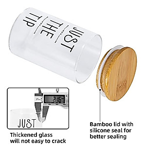 4 Pack Qtip Holder, 10 oz Bathroom Organization with Bamboo Lids, Clear Glass Farmhouse Qtip Holder for Bathroom Vanity, Great for Cotton Swabs, Cotton Ball, Floss, Bathroom Decor