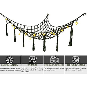 Stuffed Animal Net or Hammock Jumbo - with Warm White LED String Star Lights, Wall Hooks- Stuffed Animal Hammock - Squishmallow Net - Corner Net for Stuffed Animals for Wall - (X-Large - Army Green)