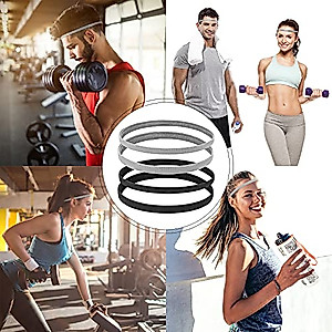Sibba 4 Pieces Athletic Sports Headband Elastic Thin Hair Bands Non Slip Silicone Grip Skinny Yoga Exercise Soccer Sweatband Headwear for Boys Men Girls Women