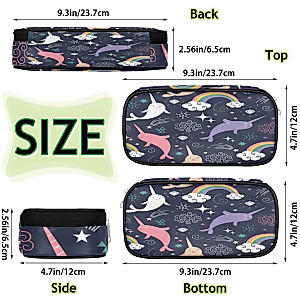 GzLeyigou Narwhal and Rainbow Pencil Case Pen Holder Large Capacity Stationery Organizer Pen Bag with Zipper Pencil Pouch Makeup Brush Bag for Adult Teen Boy Girls Students School College Work Office