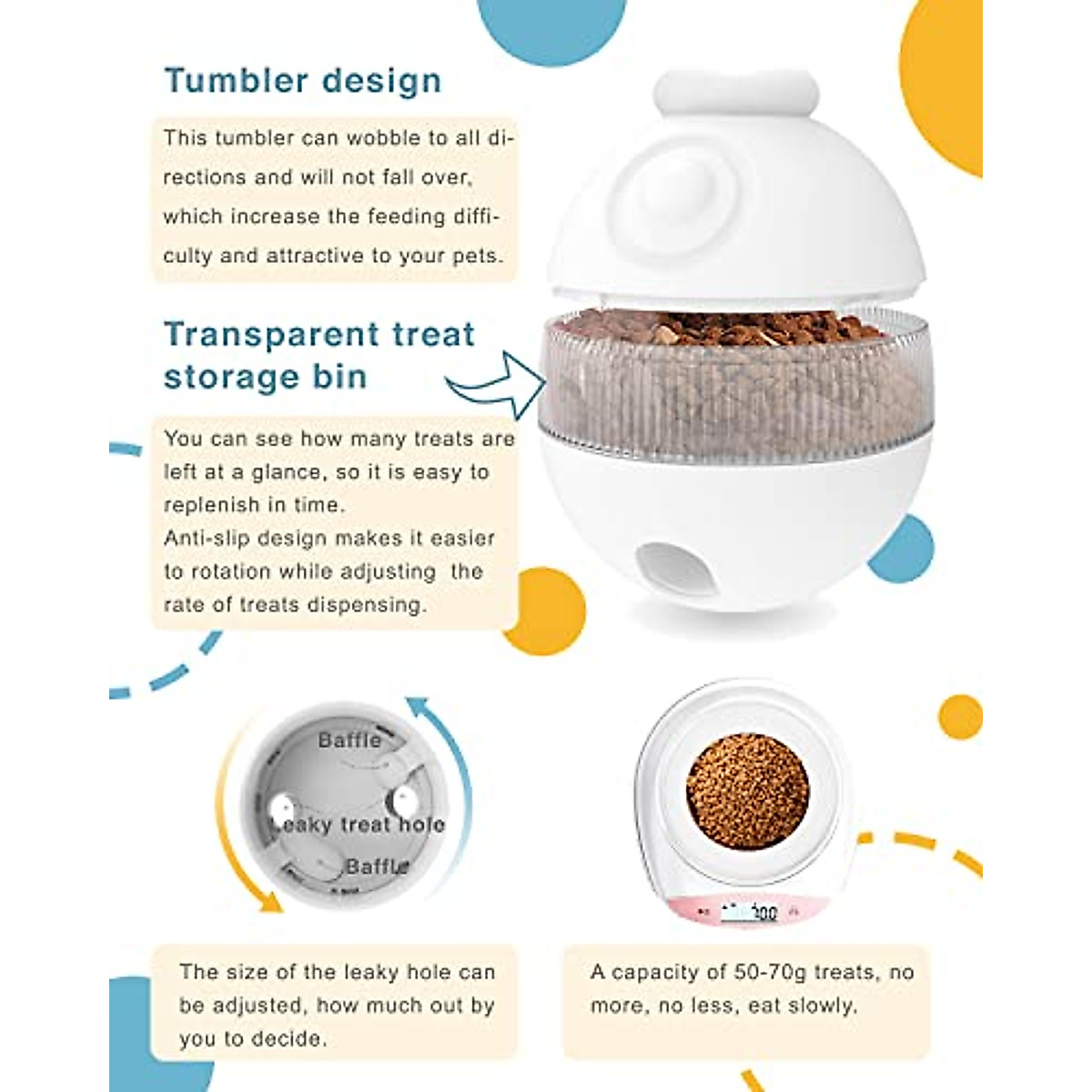 doiplent Tumbler Interactive Toy Cat Puzzle Feeder,Treat Dispensing Cat Toy, Cat Treat Dispenser Toy,Cat Enrichment Toys,Aid Pets Digestion, Great for Portion Control and Fast Eaters,White