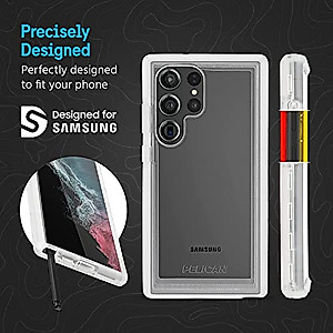 Pelican Voyager - Samsung Galaxy S23 Ultra Case [6.8"] [18Ft MIL-STD Drop Protection] [Wireless Charging] Phone Case for Samsung Galaxy S23 Ultra w/ Belt Clip Holster Phone Stand - Anti Yellow - Clear