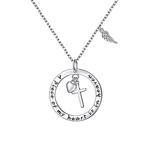 FLYOW 925 Sterling Silver Memorial Necklace A Piece of My Heart is in Heaven Pendant Jewelry in Memory of Mom Dad Grandma Grandpa Baby Loss Memorial Gift