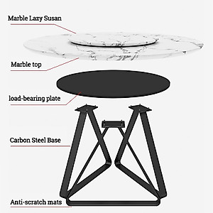 Marble Round Dining Table with Lazy Susan,Modern Kitchen & Dining Room Tables with Metal Base,Premium Circle Dining Table Pedestal Dining-Table Only(59.1" L x 59.1" W x 29.5" H, White & Black)