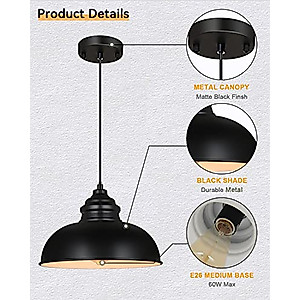 KARMIQI 12 inch Pendant Lights Black Pendant Light Fixtures Industrial Vintage Hanging Lamp, Adjustable Barn Pendant Lights Kitchen Island Stair Hallway Dining Room