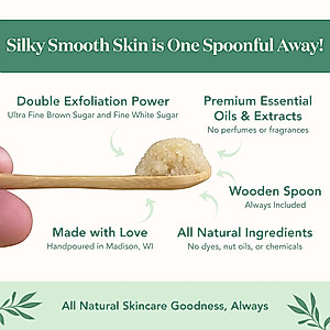 Bare Botanics Brown Sugar Body Scrub 20 oz - Naturally Scented Coconut Vanilla Sugar Scrub Made in Madison, WI - Formulated w/Skin Loving Moisturizers - Vegan, Cruelty Free w/a Cute Wooden Spoon