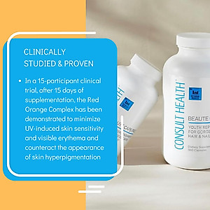 Consult Health Beaute Caps PRO - Supports Healthy Hair, Skin & Nails - Biotin 10,500 mcg - Red Orange Complex - Collagen - High Potency Support - Vitamin C & D - Minerals - 60 Day - 120 Capsules