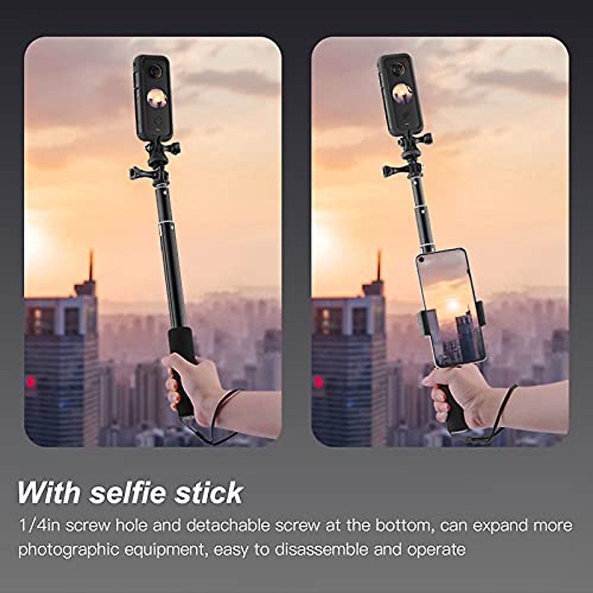 SALUTUY Camera Stand, Four Sections Adjusted Webcam Stand Drop Proof Scalable Shock Proof with Side Window for Insta360 ONE X2 Camera