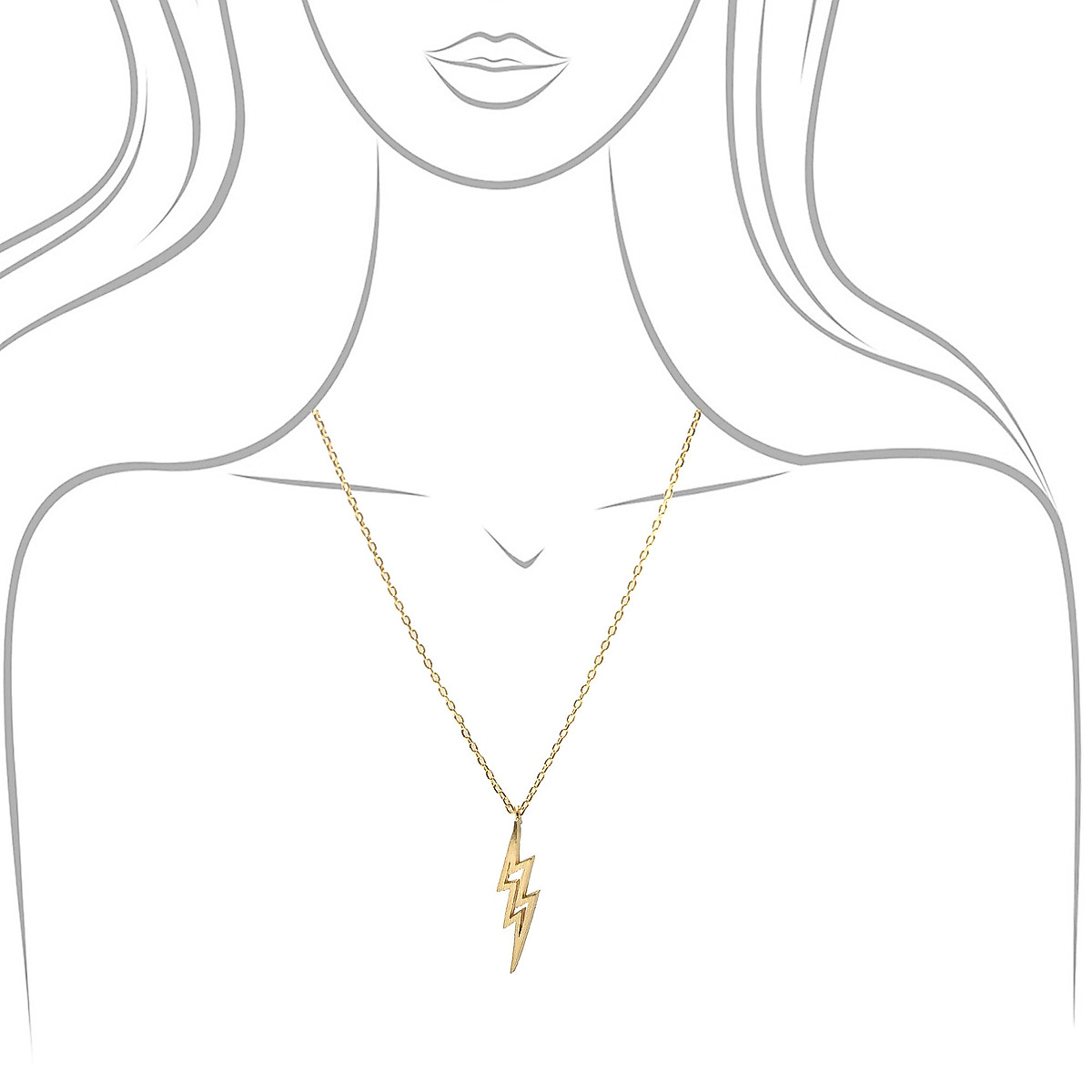 Spinningdaisy Handcrafted Brushed Metal Lightning Bolt Necklace Gold