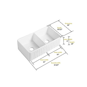 Cremona White Ceramic 33 in. Double Bowl Farmhouse Apron Kitchen Sink