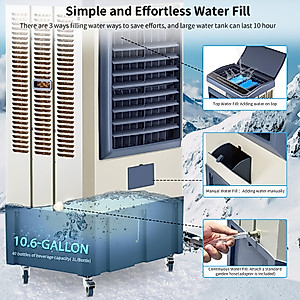 Uthfy 41" Swamp Cooler, 4800 CFM Evaporative Air Cooler with 10.6 Gallon Water Tank, Portable Outdoor Air Conditioner with 3 Ice Pack, 110° Oscillation, 3 Speed for Garage, Yard, Commercial Use