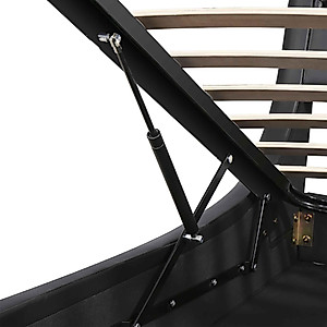 ATY Upholstered Queen Size Bed with Hydraulic Storage System, Platform Bedframe w/Faux Leather & LED Light Headboard, for Bedroom, Guestroom,Save Space, No Box Spring Needed, Black