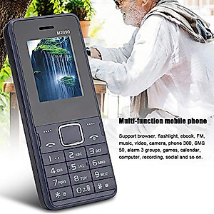 ASHATA M2090 2G Phone, Senior Mobile Phone, 1.7 inch Screen 3000mAh Dual Card Dual Standby, with Whatsapp, Multifunction Cell Phone, 100-240V (Blue)