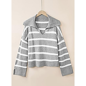 Dokotoo Fall Tops for Women 2023 Trendy Long Sleeve Knitted Striped Autumn Ladies Fashion Pullover Cashmere Sweaters Gray