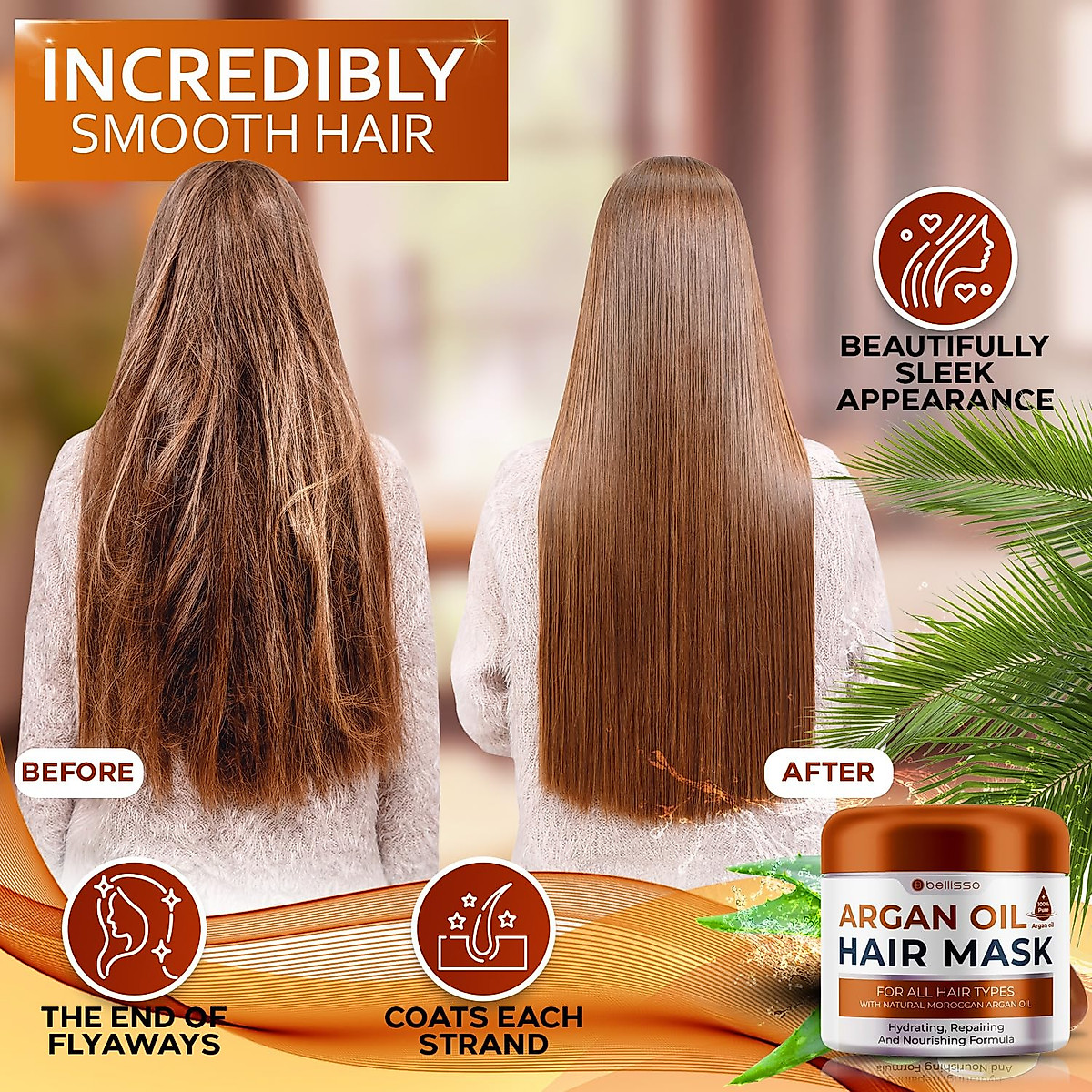 Moroccan Argan Oil Mask - Deep Conditioning Moisturizer for Dry, Extremely Damaged Hair - Hydrating Repair Treatment for Split Ends - With Collagen and Keratin for Curly, Frizzy and Color Treated Hair