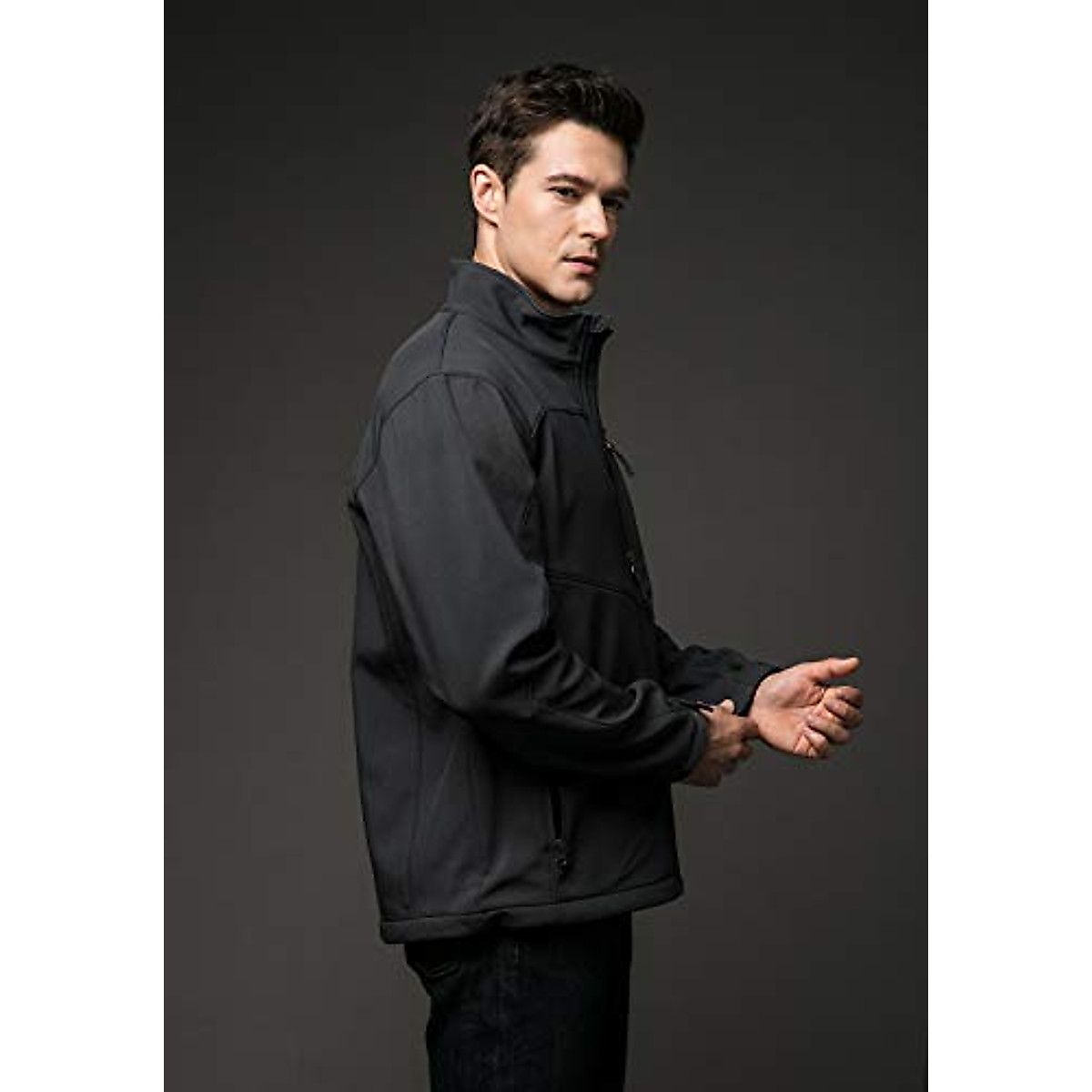 TSLA Men's Full-Zip Softshell Winter Jacket, Waterproof Fleece Lined Athletic Jacket, Outdoor Sport Windproof Jackets, Active Dark Grey, Medium