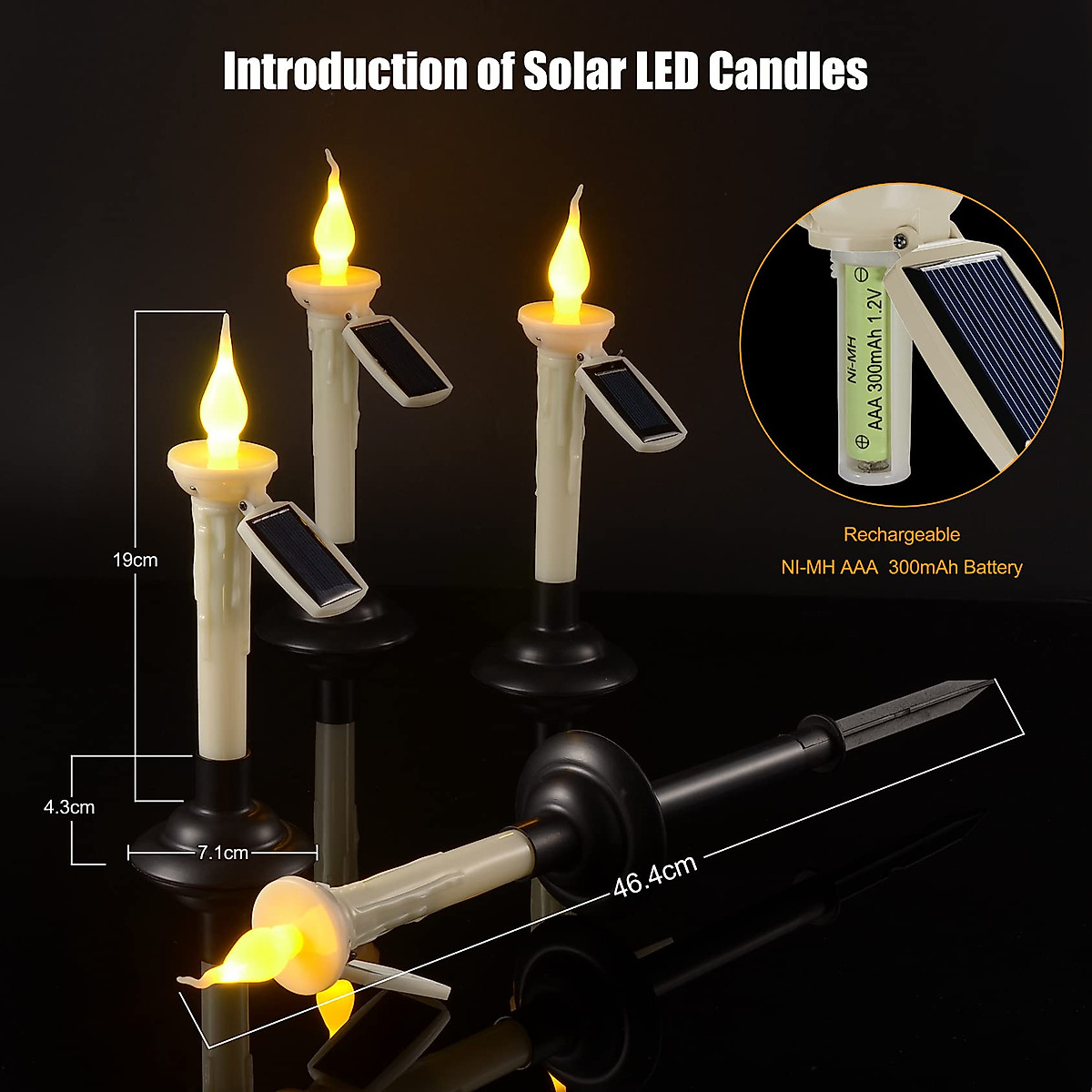 Solar Window Candles with Candlesticks Holders, PChero 6 Packs Waterproof Rechargeable LED Taper Candles with Dusk to Dawn Light Sensor for Outdoor Garden Patio Table Windowsill Decor