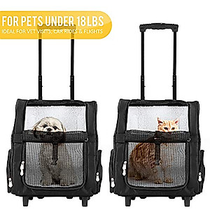 KOPEKS Deluxe Backpack Pet Travel Carrier with Double Wheels - Black - Large, KPS-1114