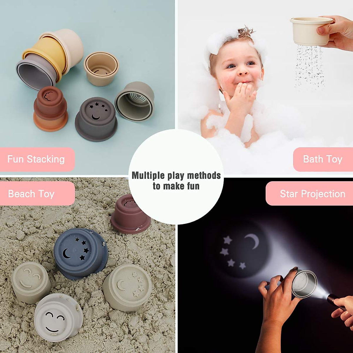 BOBXIN Stacking Cups Baby Building Toy, Nesting Cup Early Educational Toddlers Stacking Toy, 8 Pcs with Numbers & Pattern, Fun for Kid Baby 6-12 Months Play for Indoor/Outdoor/Bathtub/Beach