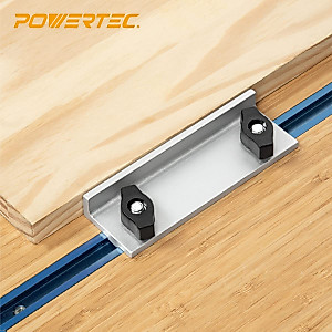 POWERTEC 71696 4-59/64" Universal Long Stop Kit, T Track Stop Block for T-Track Woodworking, Sanding, and Routing, 2PK
