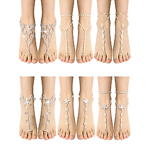 Fumete 12 Pcs Beach Barefoot Sandals Foot Jewelry Anklet Beach Wedding Foot Jewelry Toe Ring Anklet Bracelet Anklet Chain for Women (Classic Style)