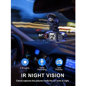 Dual Dash Cam 1080P, Dash Cam Front and Inside, Dash Camera for Cars with 32GB SD Card, Infrared Night Vision, 1.5 inch IPS Screen, Loop Recording, Accident Lock, WDR, Parking Monitor for Taxi Driver