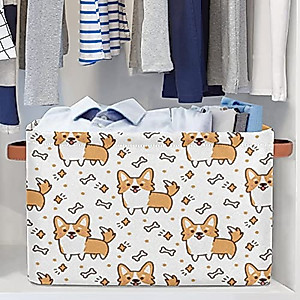 Storage Basket Bin, Dog Corgi Bones Stars Large Collapsible Storage Cube Box with Handle Durable Waterproof Closet Shelf Organizer for Toy Nursery Bedroom Laundry Basket, 1 Pcs