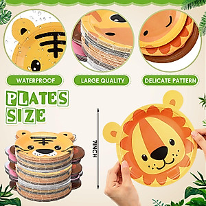 Sunnyray 72 Pcs Jungle Safari Paper Plates 7" Animal Shaped Disposable Dessert Dinner Plates Safari Birthday Party Plates Dinnerware Decorative for Birthday Baby Shower Jungle Animal Party Supplies
