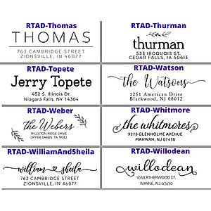 Stampi Custom Address Stamp - 3 Lines Customizable Text with 15 Graphics - Self Inking Rubber or Wood Handle Stamp - Wedding Address Stamp - Modern Return Address Stamp - 7/8 x 2 3/8 (Thomas)