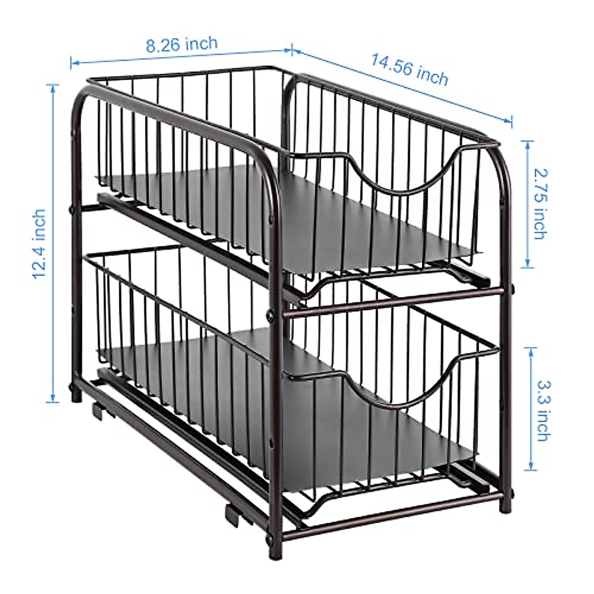 2 Pack - 2-Tier Under Sink Cabinet Organizer with Sliding Storage Drawer, Desktop Organizer Shelf Baskets, Pull Out Drawers for Kitchen, Countertop, Cabinet, Pantry, Under The Sink, Bathroom, Brown