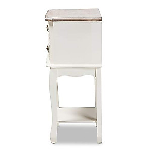Baxton Studio Amalie Antique French Country Cottage Two-Tone White and Oak Finished 2-Drawer Wood Nightstand