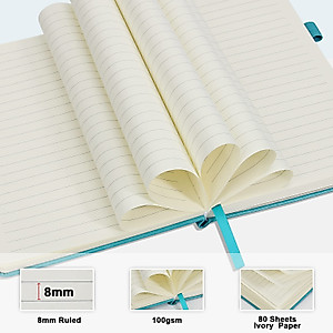 Daofary A5 Journal Notebook, Leather Ruled Notebooks 160 Pages Diary 100gsm Thick Paper Writing Hardcover Notebook with Pocket for Work Men Woman 8.4 x 5.7 in