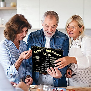 SRuntoo 50th Birthday Gifts for Men Women, 50 Year Old Happy Birthday Greeting Card for Mom Dad Husband Wife, Unique 50 Bday Anniversary Decorations Ideas for Friends Parents, Back In 1973, BlackGold