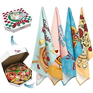 Eleville Funny Kitchen Towels Set of 4 Pizza Theme Stylish Dish Towels Set Kitchen Hand Towels Decorative Dish Towels Housewarming Holiday for Mom and Friends KTN006