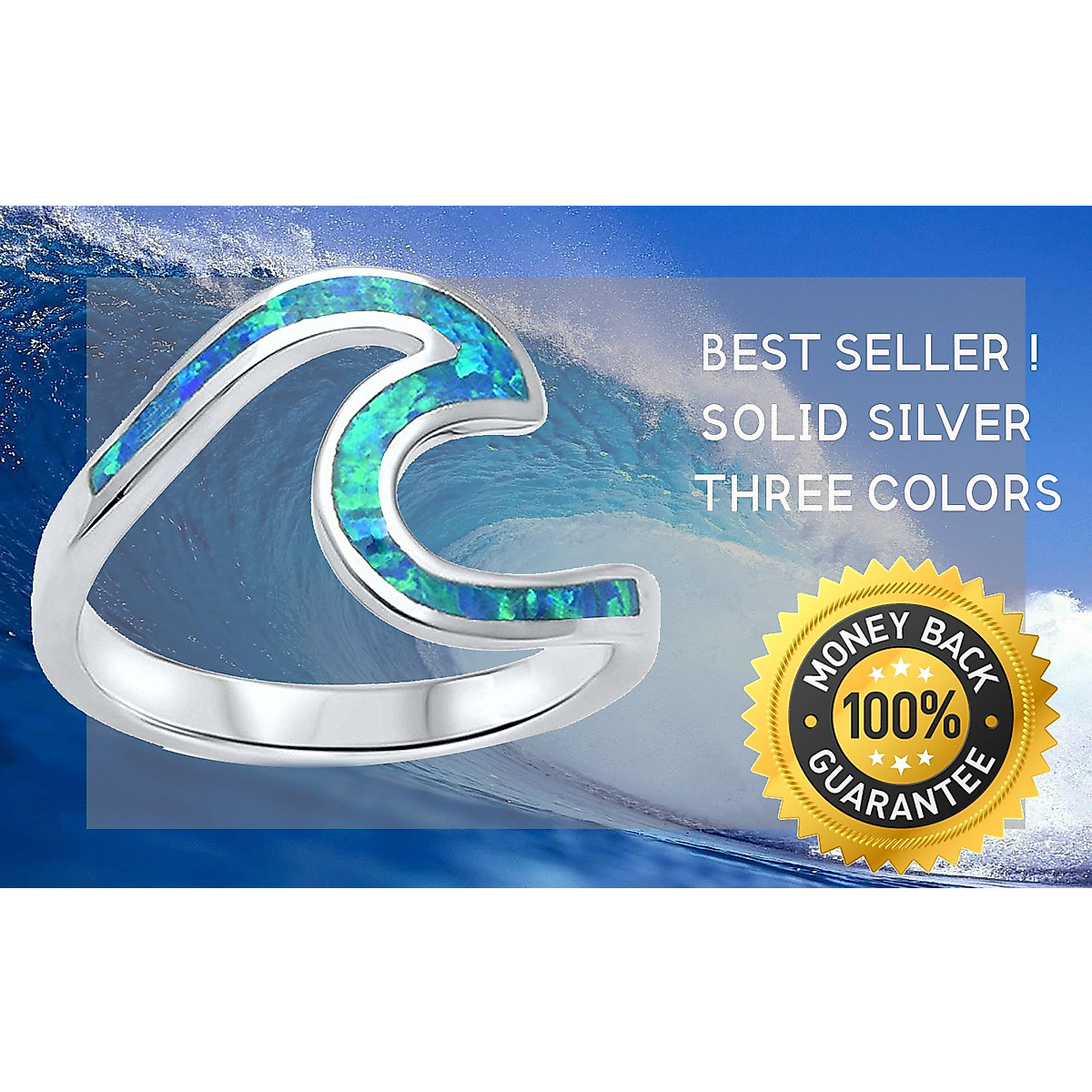 Oxford Diamond Co Wave Ocean Beach Lab Created Opal .925 Sterling Silver Ring Sizes 4-12. Colors Available (Lab Created Blue Opal, 5)