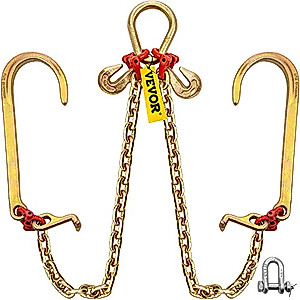 VEVOR V Bridle Chain, 5/16 in x 2 ft Bridle Tow Chain, Grade 80 V-Bridle Transport Chain, 9260 Lbs Break Strength with TJ Hooks and Crab Hooks, Heavy Duty Pear Link Connector and Chain Shorteners