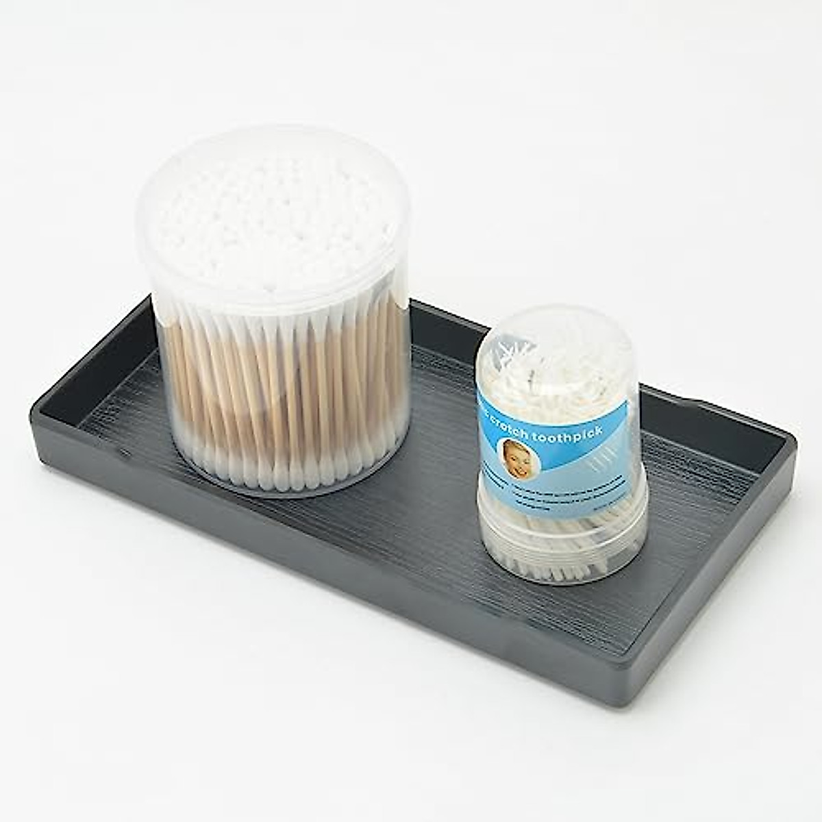 Modern Bathroom Vanity Tray, Small Black Tray 8 inch, Rectangle Kitchen Sink Tray, Soap Tray Sponge Holder for Kitchen Bathroom Counter, Decorative Tray for Makeup, Jewellery, Keys, Watch, Glasses