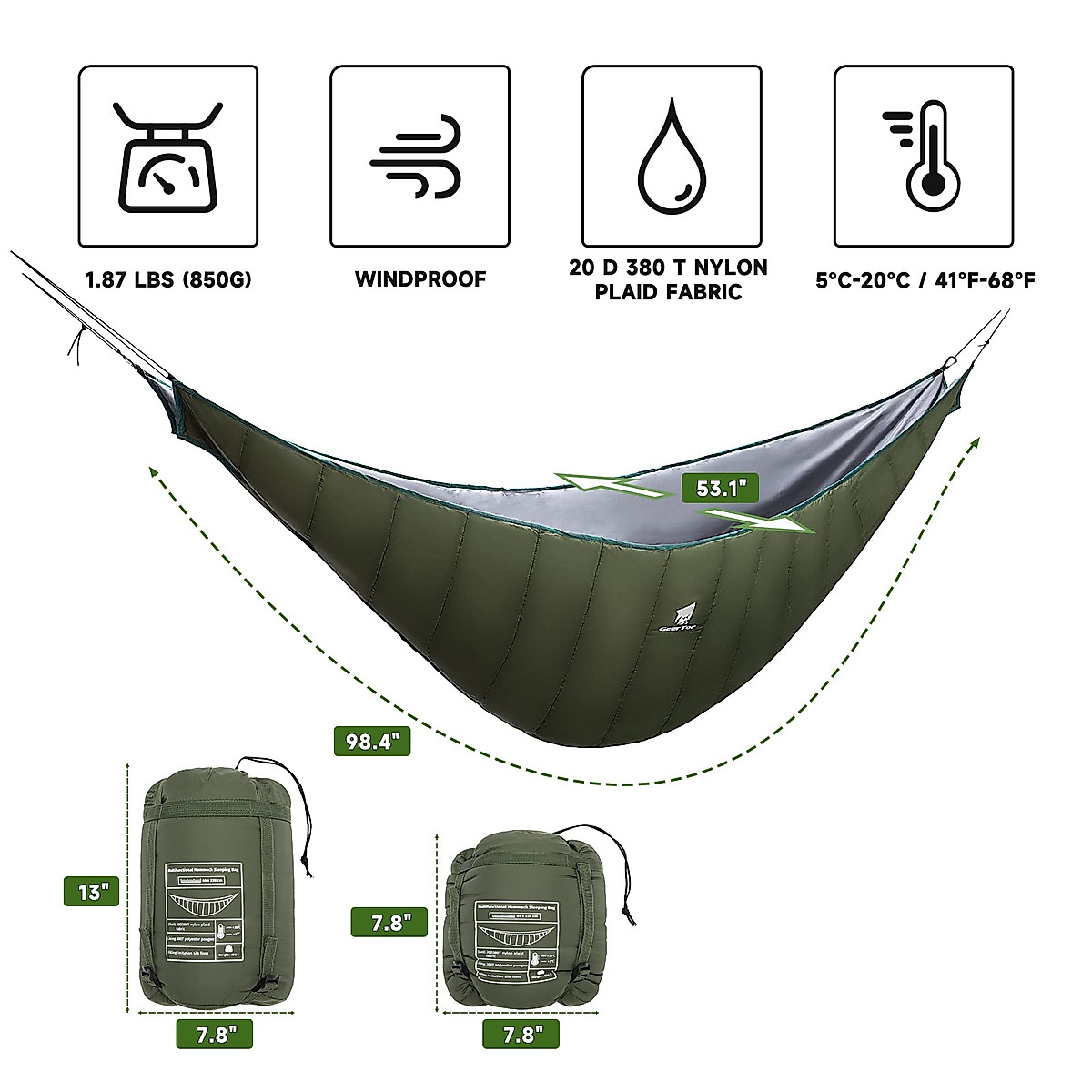GEERTOP Ultralight Hammock Underquilt for Camping Full Length Camp Hammock Underquilts Warm 3-4 Seasons Essential Outdoor Survival Gear for Hiking Backpacking Travel