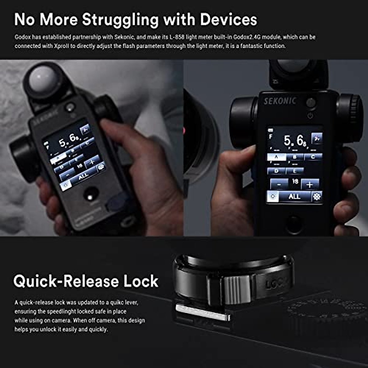 Godox XProII-S Wireless Flash Trigger for Sony Cameras, 2.4G TTL Wireless Flash Transmitter HSS 1/8000S, TCM Transform Function, Bluetooth Connection, New Hotshoe Locking, Large LCD Display
