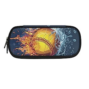 STUOARTE Large Capacity Pencil Pen Case Bag for Boys Girls, Water Fire Softball Printed Simple Pen Pouch Bag Pencil Box with Zipper, Aesthetic Pen Organizer Bag for School College Office Adults