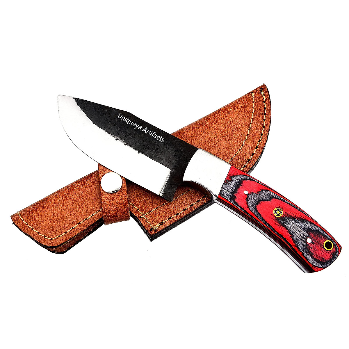Fixed Blade Knife with Sheath, 9'' Full Tang Hunting Knife with High Carbon Steel Blade, Non-Slip Color Wood Handle, Lanyard Hole, Camping Knife for Hiking, Outdoor, Hunting, Survival, Camping